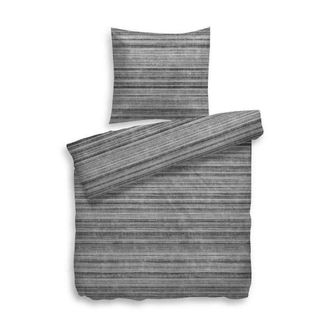 Heckett & Lane HNL Baumwolle Bettw&auml;sche Streifen SEB Grau 135x200 cm + 80x80 cm