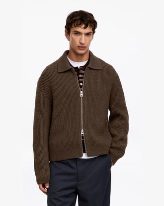 Arket Woll- Und Baumwollstrickjacke Mit Rei&szlig;verschluss -Braun
