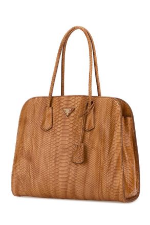Prada Womens Orange Leather Shopping Bag Naturale Borse A Mano
