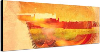 Paul Sinus Art Abstraktes Bild auf Leinwand beige rot braun gelb Abstrakt118- dekoratives Panoramabild Wandbild 150x50cm schlicht stilvoll zeitlose Wohraumdeko TOP K