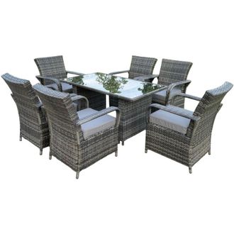 Fimous Fimous - Ensemble de meubles de jardin 6 places - Table rectangulaire 140x80 cm en verre tremp&eacute; noir - Chaises en rotin PE ergonomiques - Faible