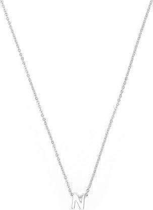 Luxenter Collier alphabet avec finition argent&eacute;e - Lettre N, m&eacute;diano, m&eacute;tal, sans pierre pr&eacute;cieuse, Mediano, M&eacute;tal, Pas de gemme