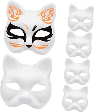 Valiclud 6 Stück DIY Katzenmasken aus Umweltfreundlichem Papierpulp Unbemalt Bemalbare Tiermasken für Erwachsene für Fasching Cosplay und Maskenbälle