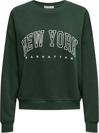 Only Femme Onlsweat Life L/S Crew O.Size State Noos Sweat-Shirt avec Imprimé, Vert Pin, M EU