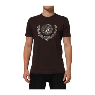 Dolce & Gabbana M&uuml;nzlorbeerdruck Rundhals T-Shirt - - Tops - Herren - Braun - S
