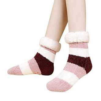 Generic Chaussettes &eacute;paisses et super chaudes pour femmes pour lhiver &agrave; la maison, confort super doux pantoufles corail chaussettes hommes, c, taille unique