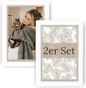 Matches 21 Bilderrahmen Set 30 x 45 cm Grau Wei&szlig; Holzrahmen mit Glas - Fotorahmen zum Aufh&auml;ngen & Aufstellen