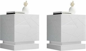Mirjan24 Ensemble de tables de chevet Charlotte 187, Blanc + Blanc brillant, Nombre de tiroirs: 0, Le nombre de portes: 0, 53x46x42cm, mdf
