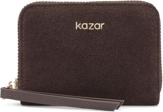 Kazar Femme, Accessoires, Brun, Taille: ONE Size Portefeuille Kazar en daim marron fonc&eacute; pour femme avec logo