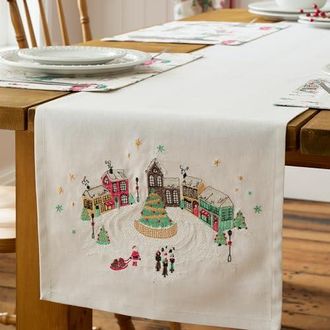 Catherine Lansfield Christmas Town Chemin de Table de Salle &agrave; Manger en Coton 33 x 220 cm Naturel