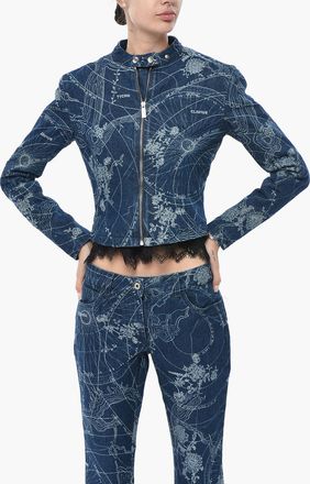 Off-white Printed Denim Jacket MAP With Full Front Zip Off-White