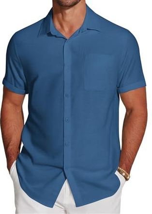 Coofandy Chemise à manches courtes pour homme - Chemise dété décontractée - Chemise de plage légère - Chemise à manches courtes - Coupe droite, Bleu marine, M
