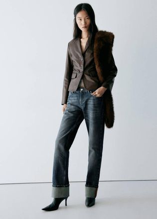 Mango Gerade Jeans mit Umschlag dunkelblau - Damen - 32 - MANGO