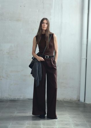 Mango Combinaison à fines rayures chocolat - Femme - XXL - MANGO