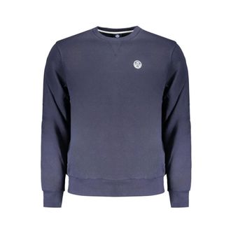 North Sails Homme, Sweatshirts et sweats &agrave; capuche, Bleu, Taille: S SweaT-shirt en Coton Bleu avec Logo Appliqu&eacute;