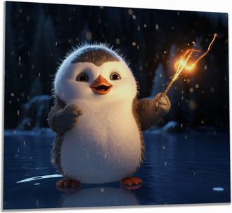 Wallario Herdabdeckplatte/Spritzschutz aus Glas, 1-teilig, 60x52cm, für Ceran- und Induktionsherde, Süßer Pinguin