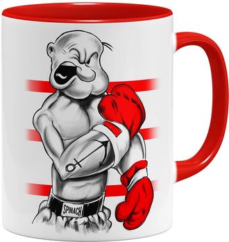 OM3 Kult Seemann Kaffee-Tasse - Keramik Becher - 11oz 325ml - Beidseitig Bedruckt - Rot