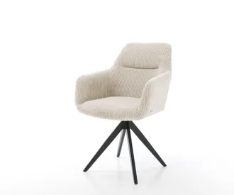 DELIFE Esszimmerstuhl Pejo-Flex Cord Beige Kreuzgestell kantig Schwarz Taschenfederkern, Esszimmerst&uuml;hle