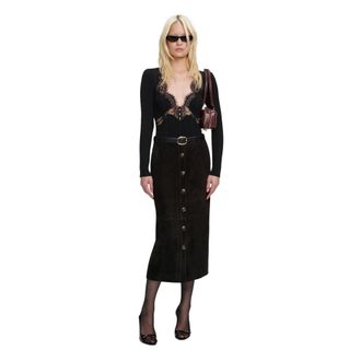 Self Portrait Femme, Robes, Noir, Taille: 36 FR Haut en mousseline &agrave; &eacute;paules d&eacute;nud&eacute;es avec volants