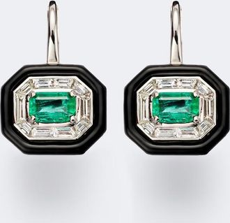 Nikos Koulis Boucles doreilles Oui en or blanc 18ct et &eacute;mail noir, &eacute;meraudes et diamants