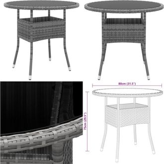 vidaXL Table de jardin &Oslash;80x75 cm Verre tremp&eacute;/r&eacute;sine tress&eacute;e Gris - Table De Jardin - Table Ext&eacute;rieure - Mobilier De Jardin - Table Ronde - Table En R&eacute;sine