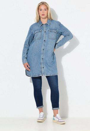Ulla Popken Jeansjacke Jeans-Shaket Oversized Hemdkragen Langarm