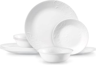 Corelle Corelle Madeline Geschirr-Set, geprägt, Weiß, 12-teilig
