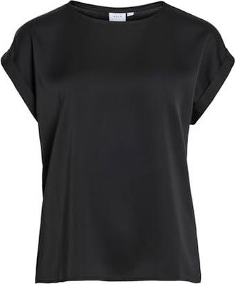 Vila Vila Top/S Satin Viellette S/S-Noos T-Shirt, Noir, 44 Femme