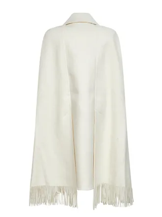 Toteme Boucl&eacute; Wool with Fringe Trim Cape - Ivory