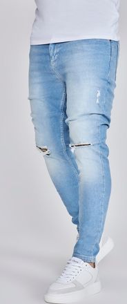 Siksilk Herren Blaue Abgenutzte Skinny Jeans 32
