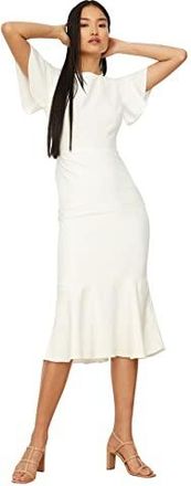 Trendyol Women Basics Midi Wrapover Regular Fit Woven Dress Robe tissée, White, 66 Femme