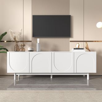 Generic TV Schrank Weiss 175 cm Mit Vier T&uuml;ren Push to Open Design Mit Verstellbaren Einlegeb&ouml;den Modernes Lowboard Stehend Aus Holz Funktionaler Fernsehtisch
