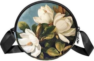 Generic Petit sac &agrave; bandouli&egrave;re circulaire pour femme, motif feuilles florales, sac &agrave; dos avec fermeture &eacute;clair, bretelles r&eacute;glables, sac &agrave; main rond d&eacute;contra