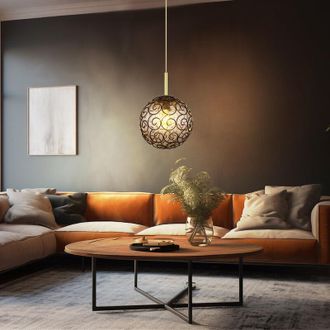 ETC Shop Suspension lampe suspendue lampe de table &agrave; manger noir or verre lampe de salon ambre