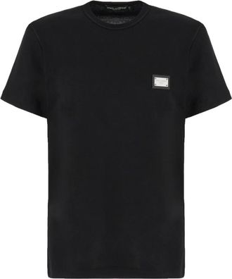 Dolce & Gabbana Homme, Tops, Noir, Taille: M Logo Cotton T-Shirt