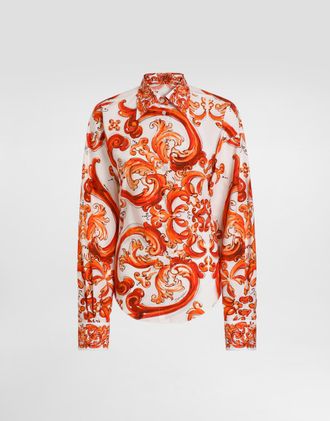 Dolce & Gabbana Hemd Aus Popeline Mit Majolika-print - Frau Blusen Und Tops Mehrfarbig 40