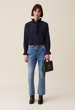 Claudie Pierlot Dunkelblaue gestreifte R&uuml;schenbluse