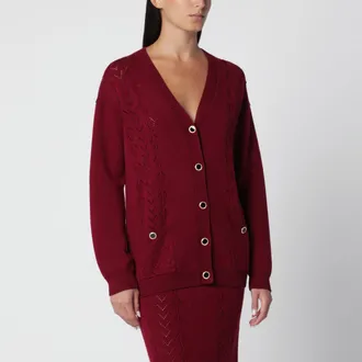 Alessandra Rich Bordeauxfarbene Strickjacke aus Merinowolle