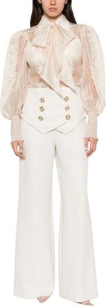BABYLON Blouse &agrave; col et empi&egrave;cements en dentelle - Femme - Blouses et Chemises - Beige - Taille: 46 FR
