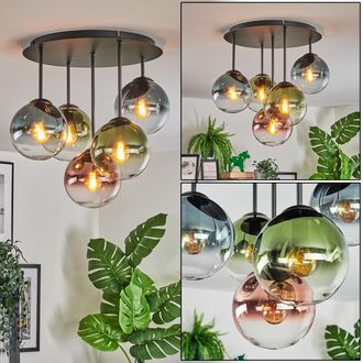 HOFSTEIN Deckenleuchte Gastor, 5-flammige Deckenlampe aus Metall/Glas in Schwarz/Blau/Grün/Kupfer/Klar, Leuchte im Retro/Vintage-Design (Schirme Ø 15 cm), E14,