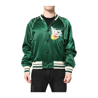 Dolce & Gabbana Floral DG Logo Bomberjacke mit durchgehendem Rei&szlig;verschluss - - Jackets - Herren - Gr&uuml;n - L