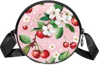 Generic Sac &agrave; bandouli&egrave;re Circle pour femme, petit sac &agrave; bandouli&egrave;re cerise avec fermeture &eacute;clair, bretelles r&eacute;glables, sac &agrave; main rond d&eacute;contract&eacute; pour femme