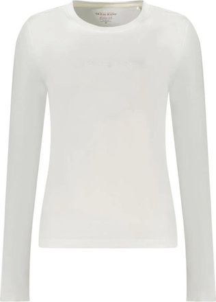 Guess Femme, Tops, Blanc, Taille: 46 FR T-shirt en Coton Blanc &agrave; Col Rond