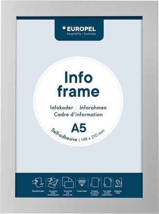 Europel Selbstklebender magnetischer Info-Rahmen aus PVC, A5 Silber, 2er Set, einfach ablösbar durch Magnet, doppelseitig, Hoch- oder Querformat, 23,8 x 17,6 