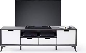 Robas Lund Lowboard Weiß Grau, Wohnzimmerschrank mit 180° drehbarer Tür, Schrank BxHxT 180x55x40 cm