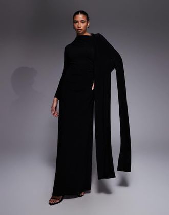 Daska Robe longue asym&eacute;trique effet cape - Noir