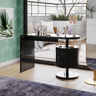 Vicco Schminktisch Schwarz Hochglanz Lara 120x76x50 cm - Frisiertisch, Gro&szlig;e Tischfl&auml;che f&uuml;r Make-up, Schmuck und Styling-Utensilien