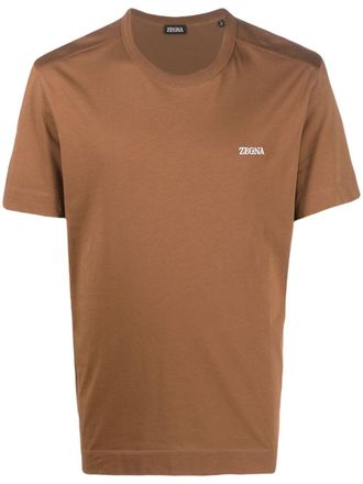 Ermenegildo Zegna t-shirt en coton à logo brodé - Marron