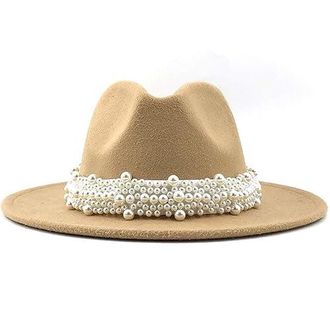 Generic Chapeau de style britannique pour femme - Tendance et &eacute;l&eacute;gant - Chapeau de jazz - Anneau de perles - Chapeau &agrave; grand bord - Chapeau de p&ecirc;che - Chapeau