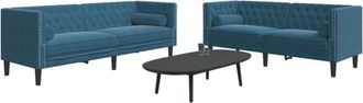 vidaXL Vidaxl - Ensemble de canapé Chesterfield et traversins 2pcs bleu velours